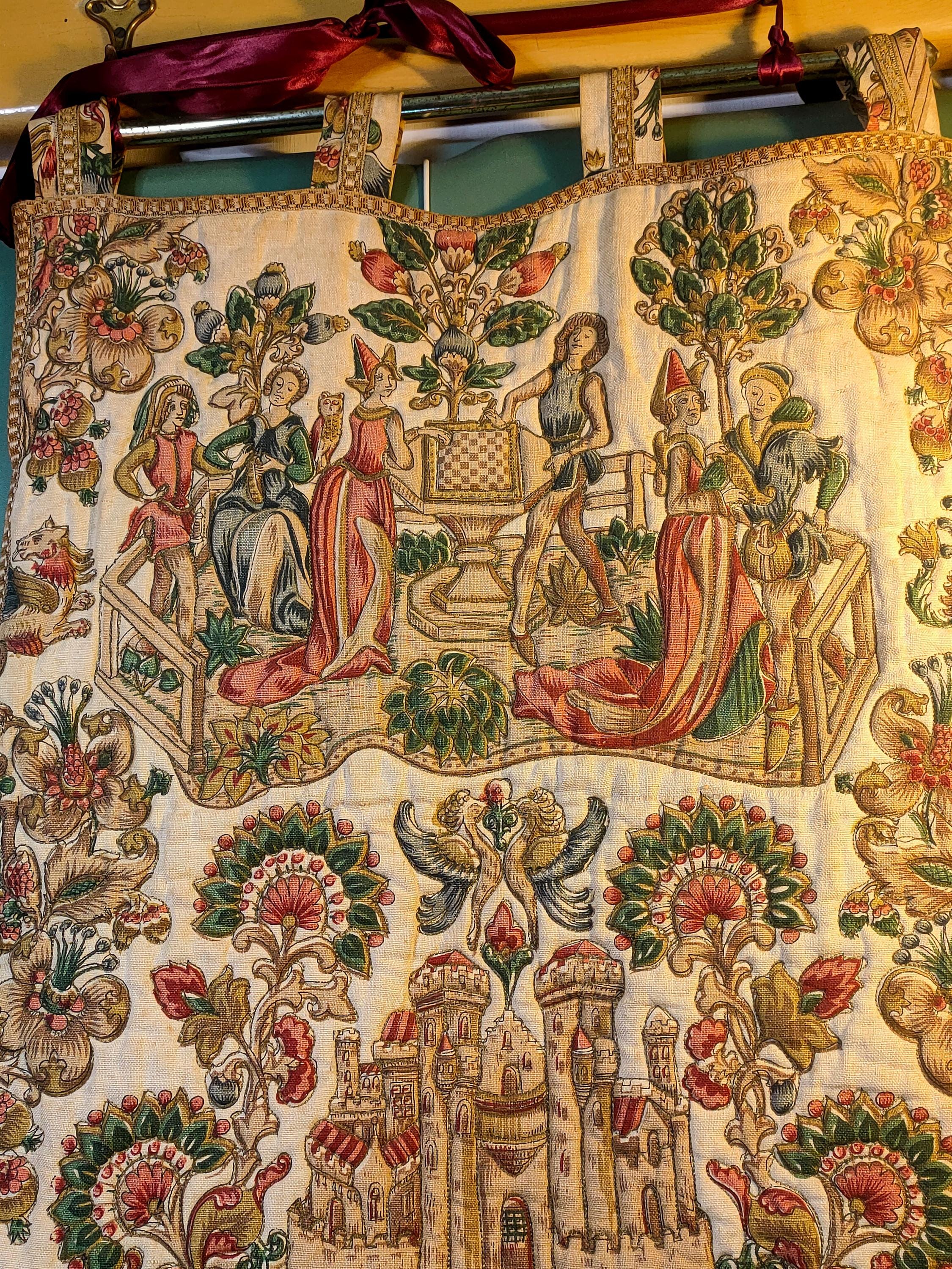 Tapestry Gobelin Fabric Picture Antique Rare Wall Hanging Royal Scene ...