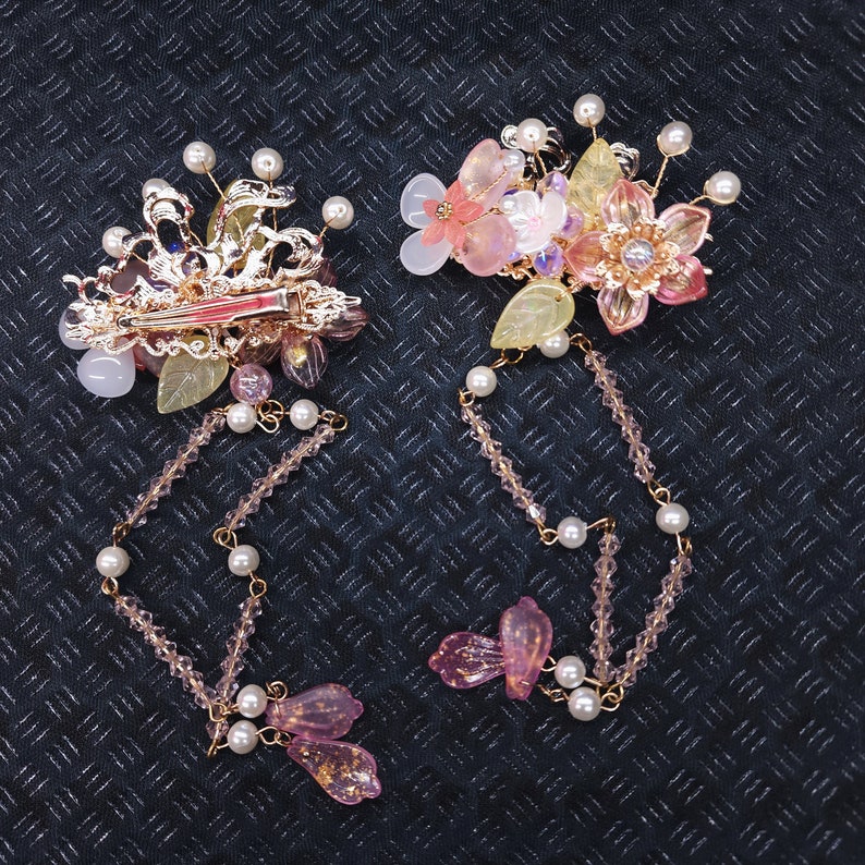 Gold Glitter Red Flower Golden Hair Clip With Tassel: Chinese Golden ...