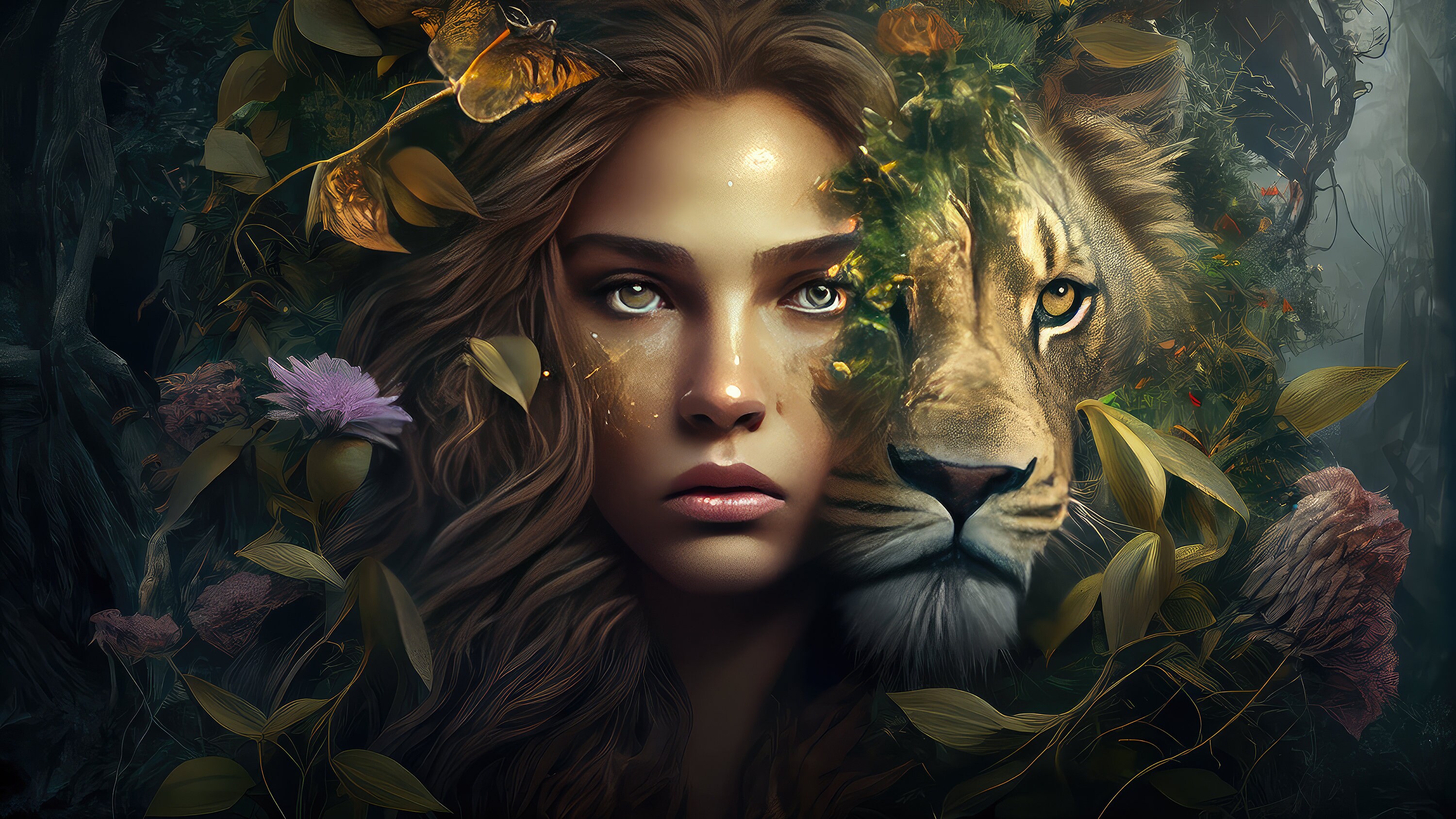 Lion and Woman Samsung Frame Art - Lion Woman Jungle Abstract Art for ...