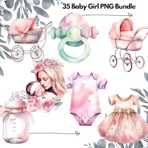 Baby Girl Bundle,watercolor Clipart,baby Shower,newborn Baby, Clipart ...