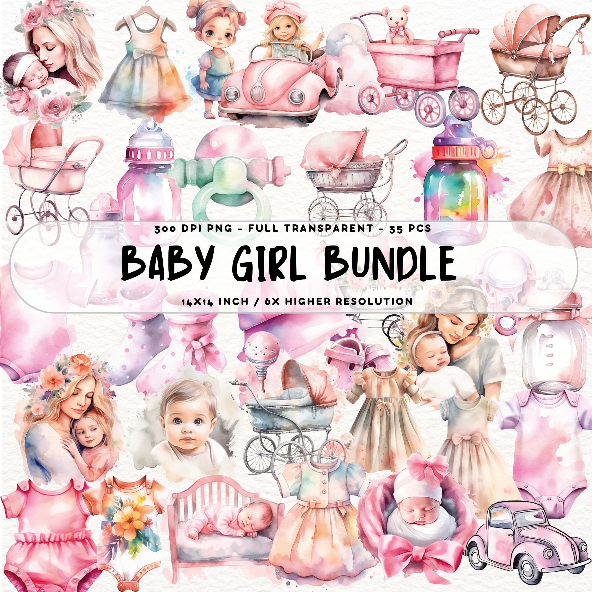 Baby Girl Bundle,watercolor Clipart,baby Shower,newborn Baby, Clipart ...