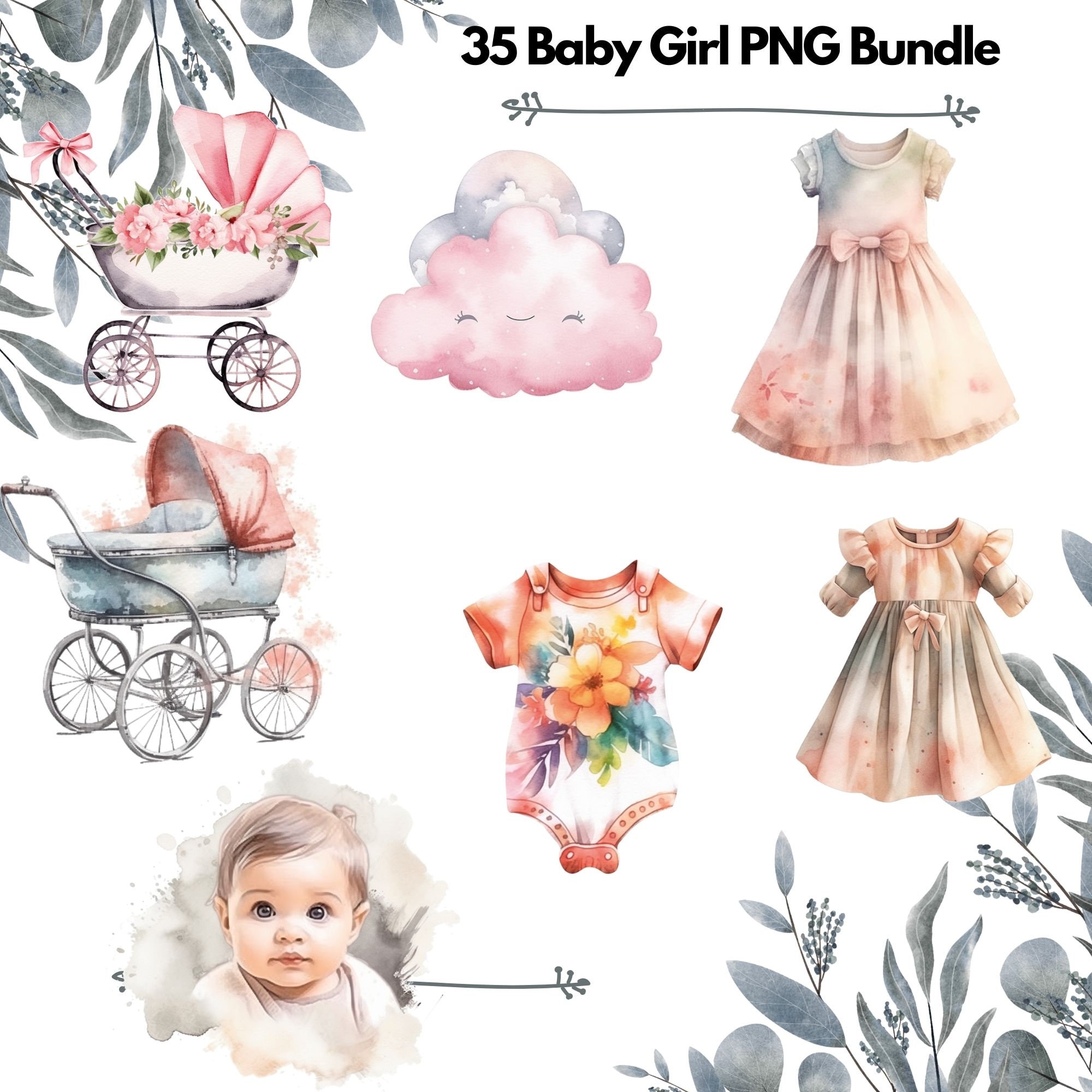 Baby Girl Bundle,watercolor Clipart,baby Shower,newborn Baby, Clipart ...