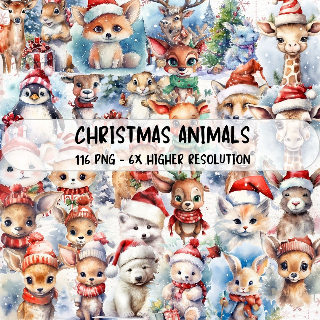 Christmas Animals Clipart, Cute Xmas Animals, Digital, Instant Download ...