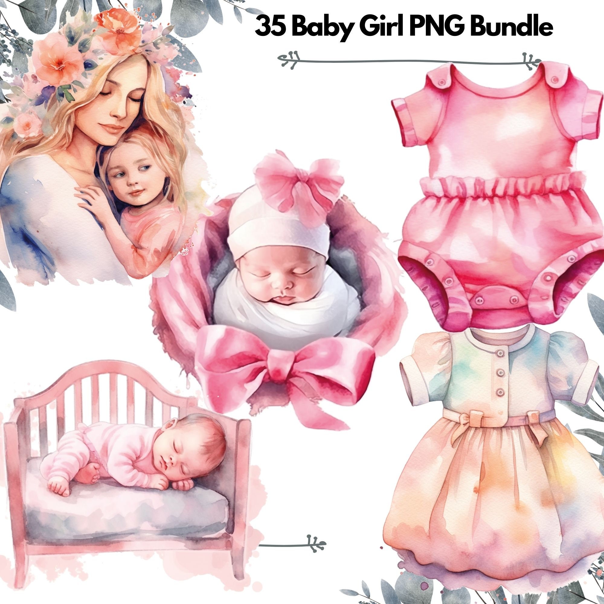 Baby Girl Bundle,watercolor Clipart,baby Shower,newborn Baby, Clipart ...