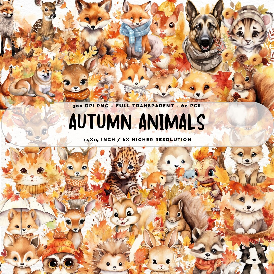 Autumn Animals Bundle,watercolor Cliparts,fall Clipart,autumn Elements ...