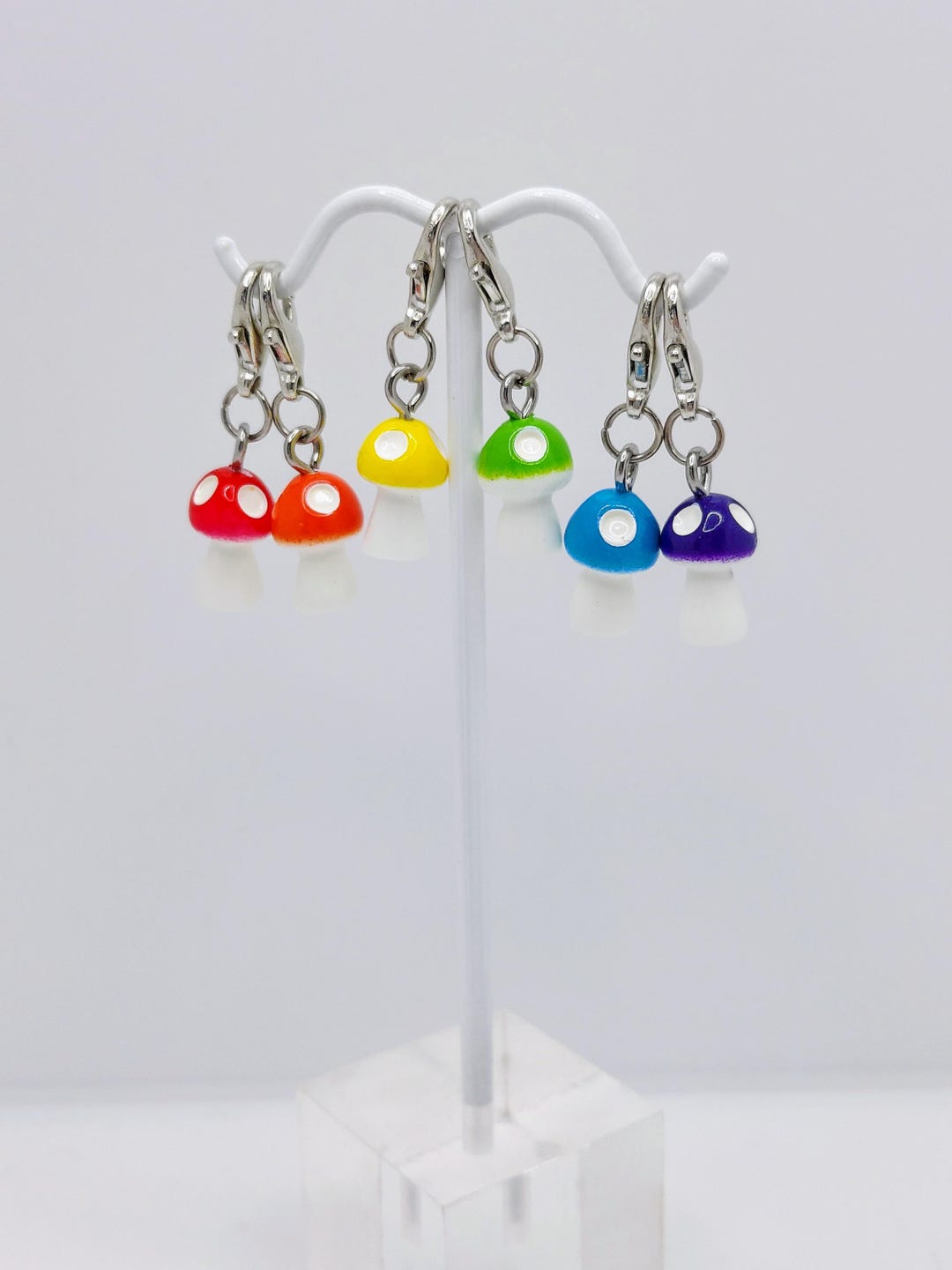 Rainbow Mushroom Stitch Markers, Set of 6, Mushies, Bag Charms, Zipper ...