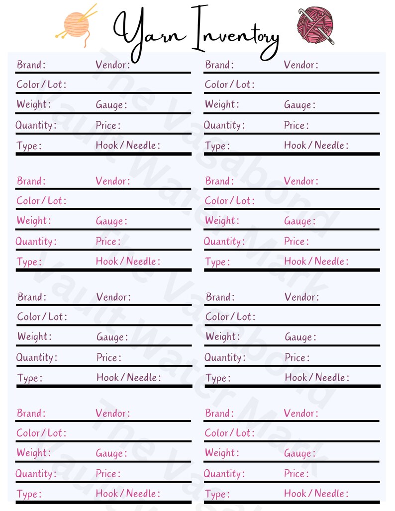 Yarn Inventory Tracker Printable PDF Crochet and Knitting Tool - Etsy