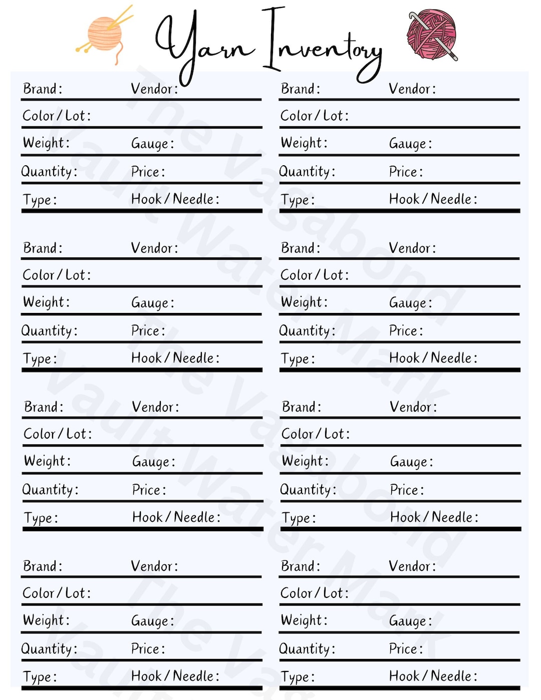 Yarn Inventory Tracker Printable PDF Crochet and Knitting Tool - Etsy