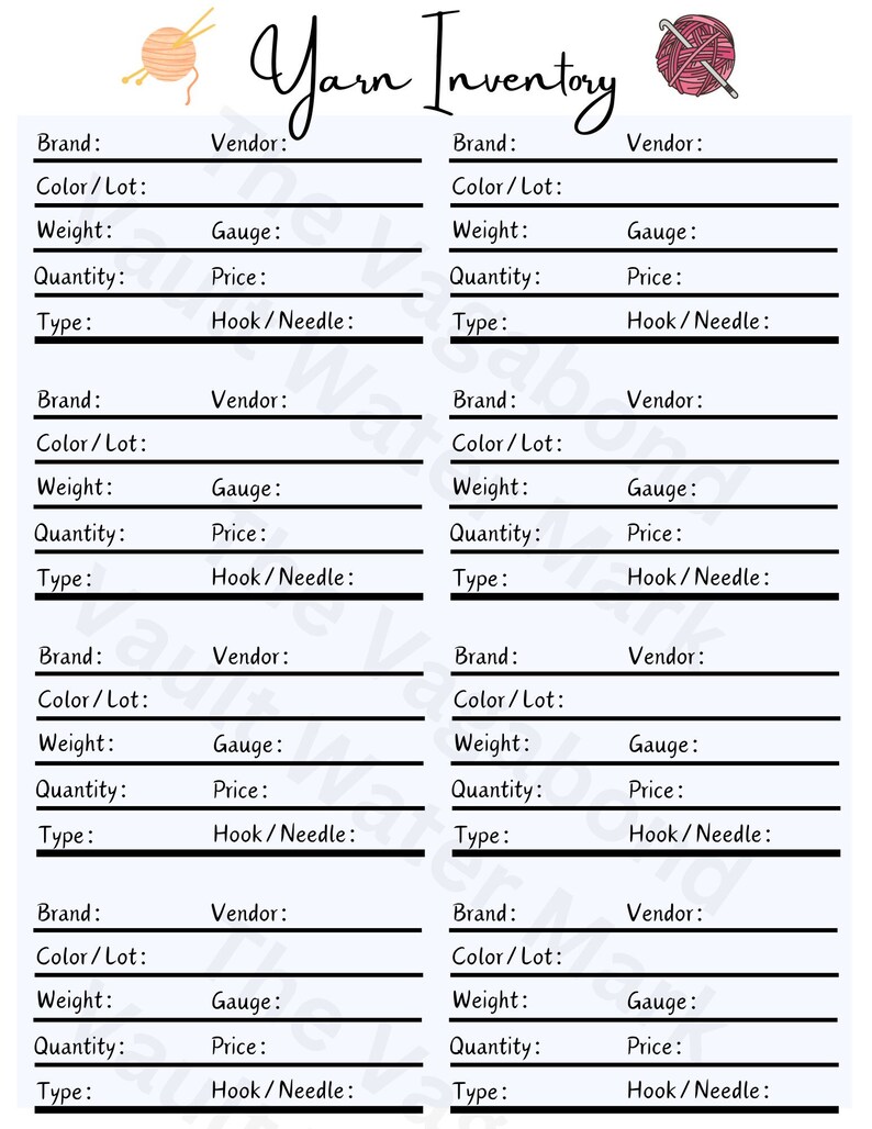 Yarn Inventory Tracker Printable PDF Crochet and Knitting Tool - Etsy