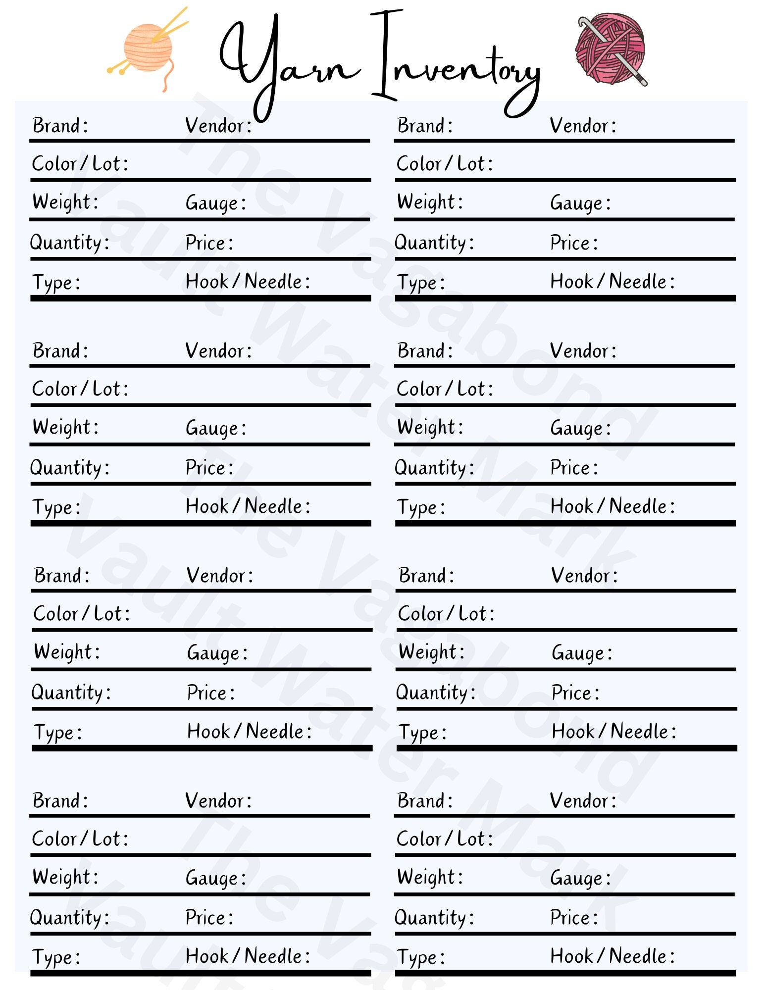Yarn Inventory Tracker Printable PDF Crochet and Knitting Tool - Etsy