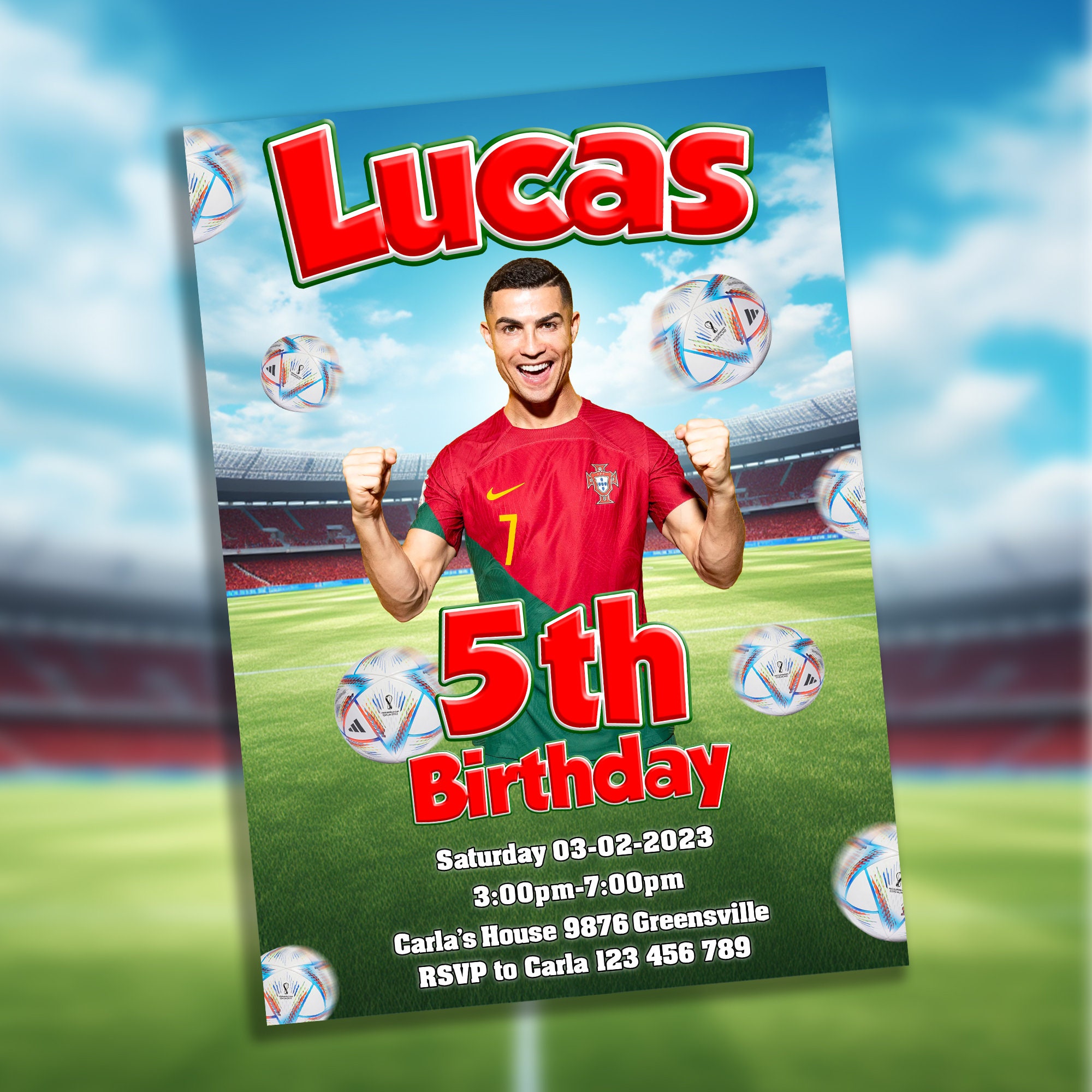 RONALDO Birthday Invitation, CR7 Birthday Invitation, Cristiano Ronaldo ...