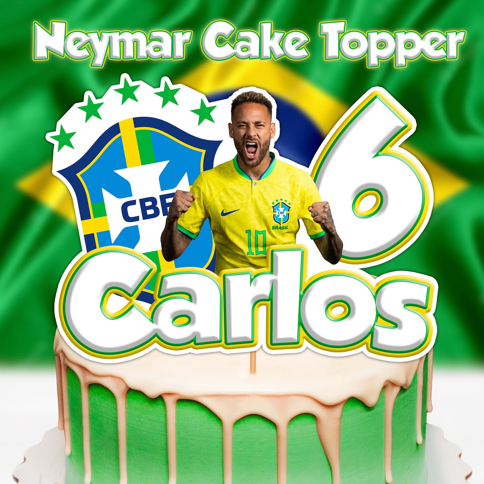 NEYMAR Cake Topper Neymar Happy Birthday Neymar Brasil - Etsy
