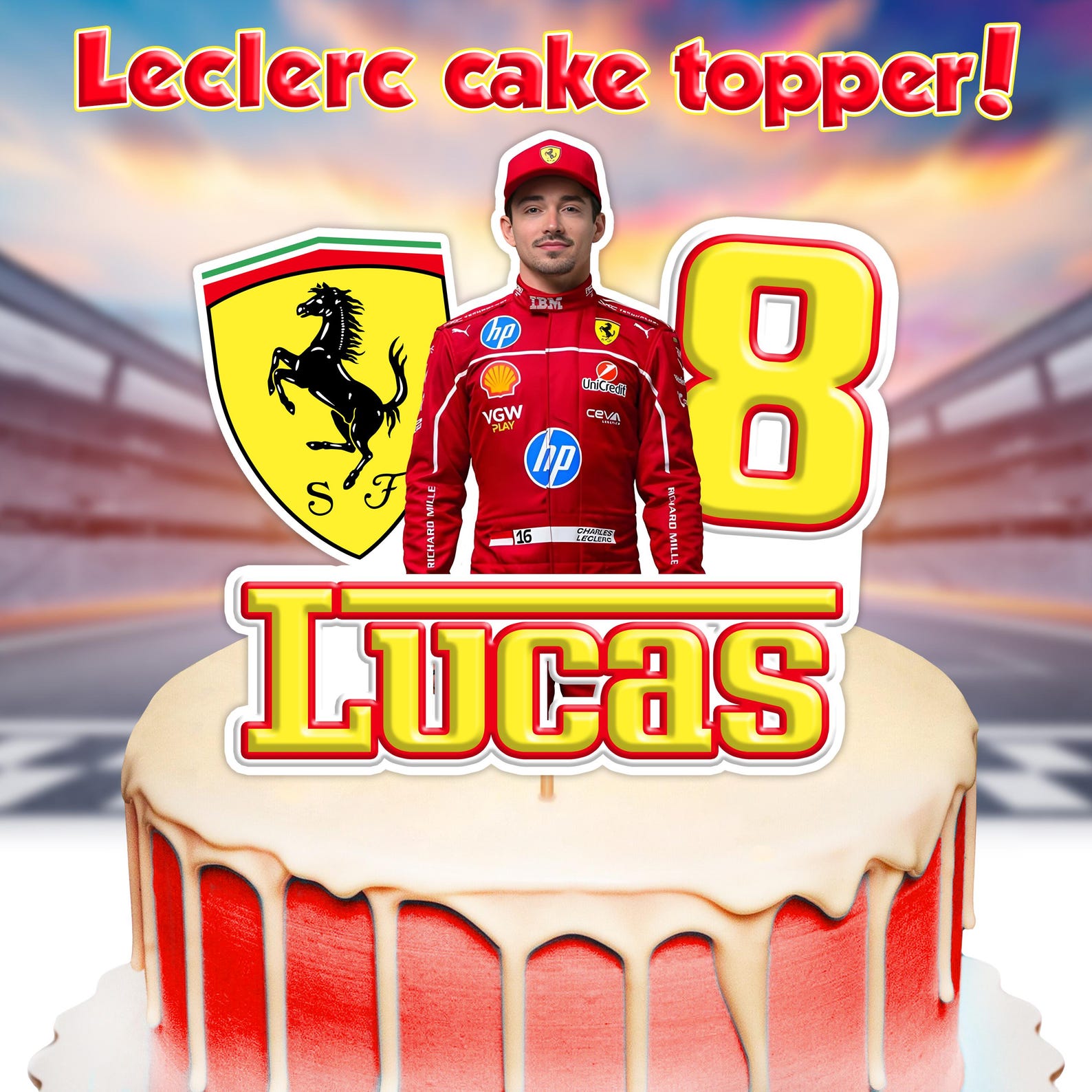 Leclerc F1 Cake Topper: Personalized Racing Theme (digital) - Etsy