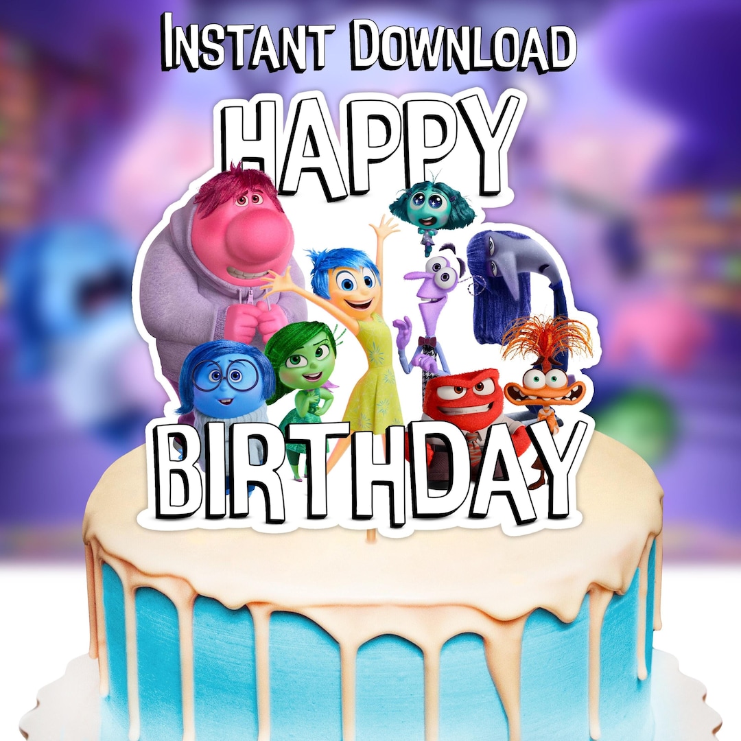 INSIDE OUT Happy Birthday Cake Topper, Inside Out Birthday Party, Cake ...