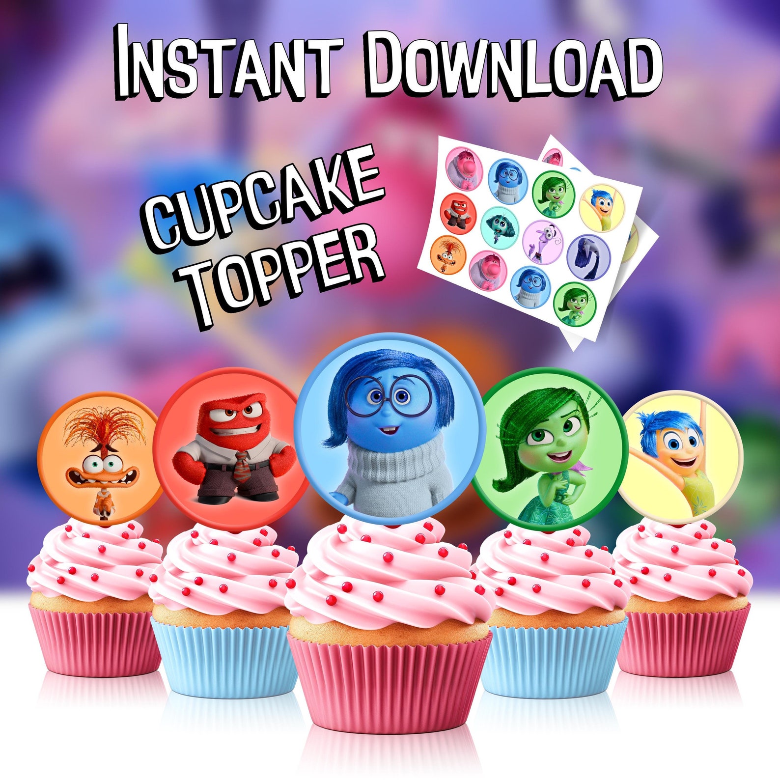 INSIDE OUT CupCake Toppers, fiesta de cumpleaños de adentro hacia ...