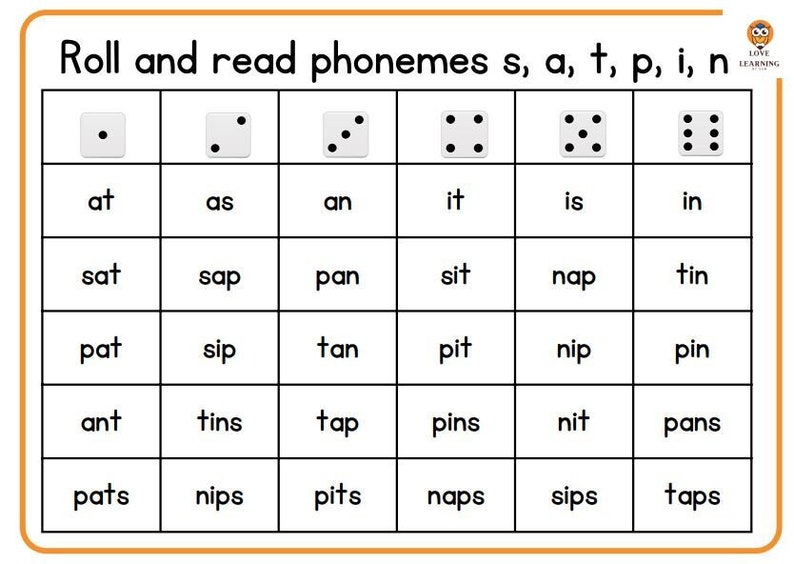 Phase 2 Phonics 'roll and Read' Game Phonemes SATPIN - Etsy