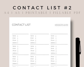 MINIMAL MODERN DESIGNED Contact List Planner, Instant Download, Client ...