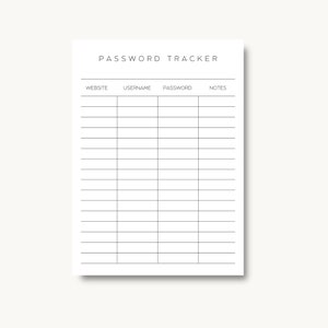 PASSWORD TRACKER, PRINTABLE, Fillable, Password Keeper, Password ...