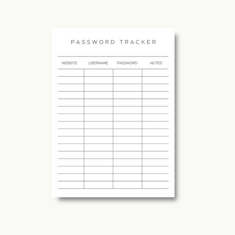 PASSWORD TRACKER, PRINTABLE, Fillable, Password Keeper, Password ...