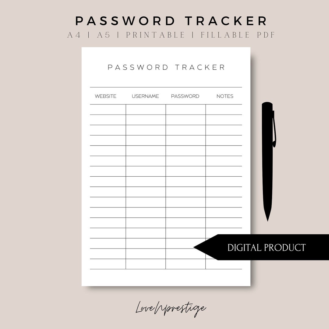 Password Tracker Printable Fillable Password Keeper Password Organizer Password Log