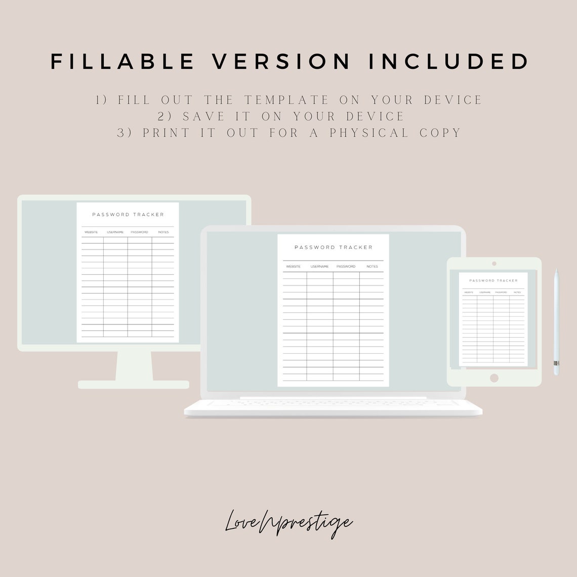 Password Tracker Printable Fillable Password Keeper Password Organizer Password Log