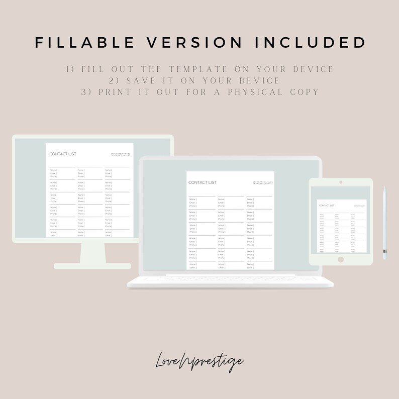 MINIMAL MODERN DESIGNED Contact List Planner, Instant Download, Client ...