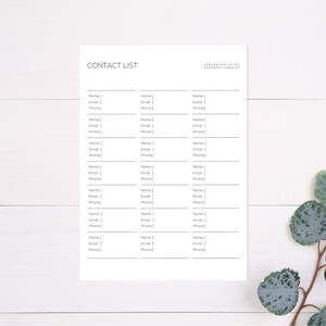 MINIMAL MODERN DESIGNED Contact List Planner, Instant Download, Client ...