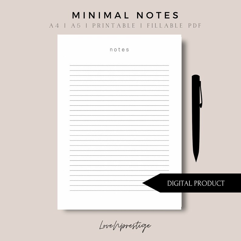 SIMPLE MINIMAL NOTE Planner, A4 Sheet, Lined Paper, Minimal Title, Home ...