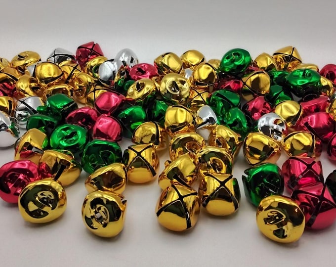 100 Pieces Red Green Gold Silver Bells Christmas Jingle Bells Metal ...
