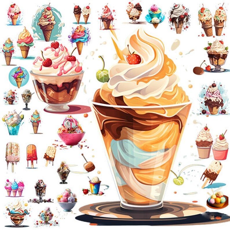 50 ICE CREAM CLIPART, Bundle Clipart Dessert , Ice Cream Design, Ice ...