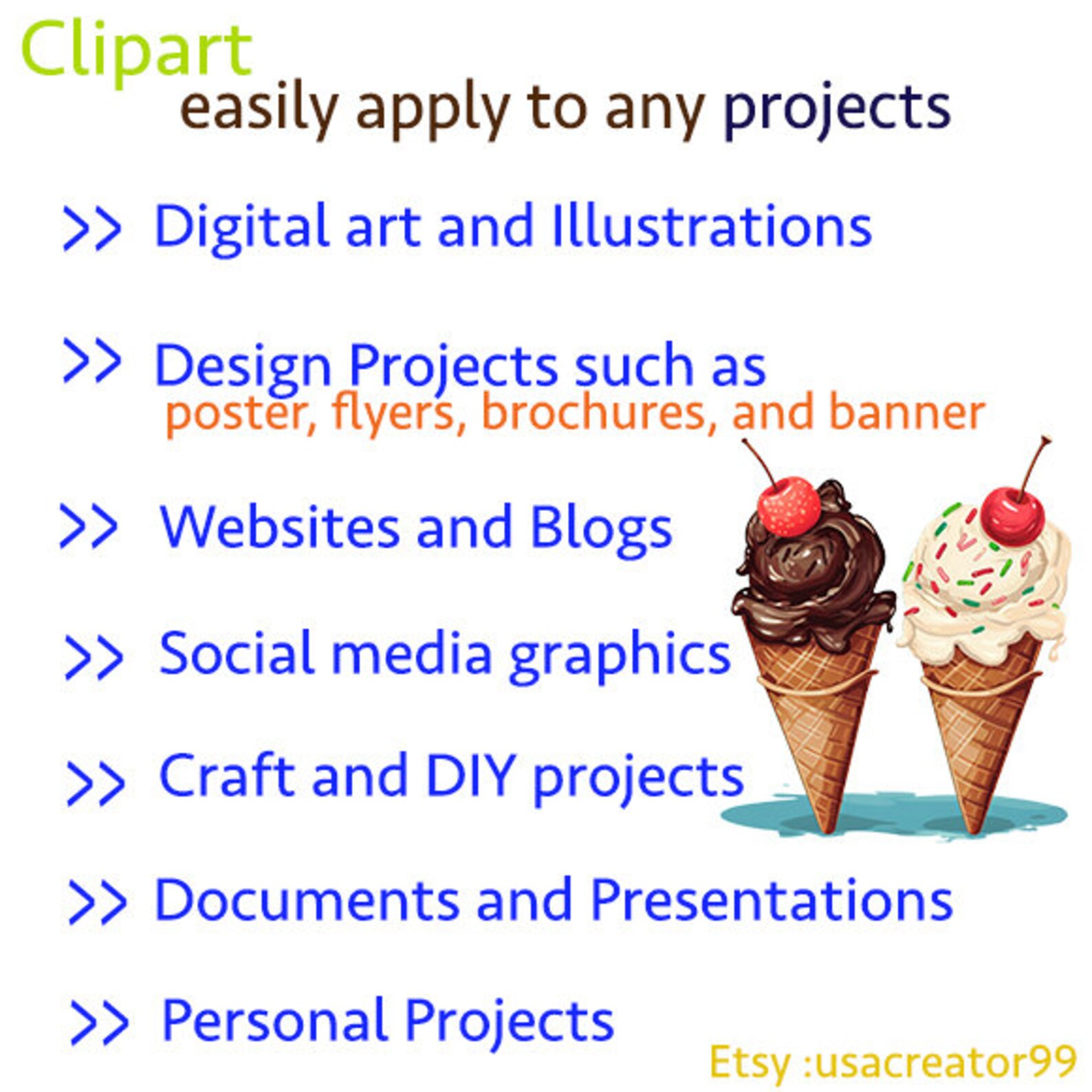 50 ICE CREAM CLIPART, Bundle Clipart Dessert , Ice Cream Design, Ice ...