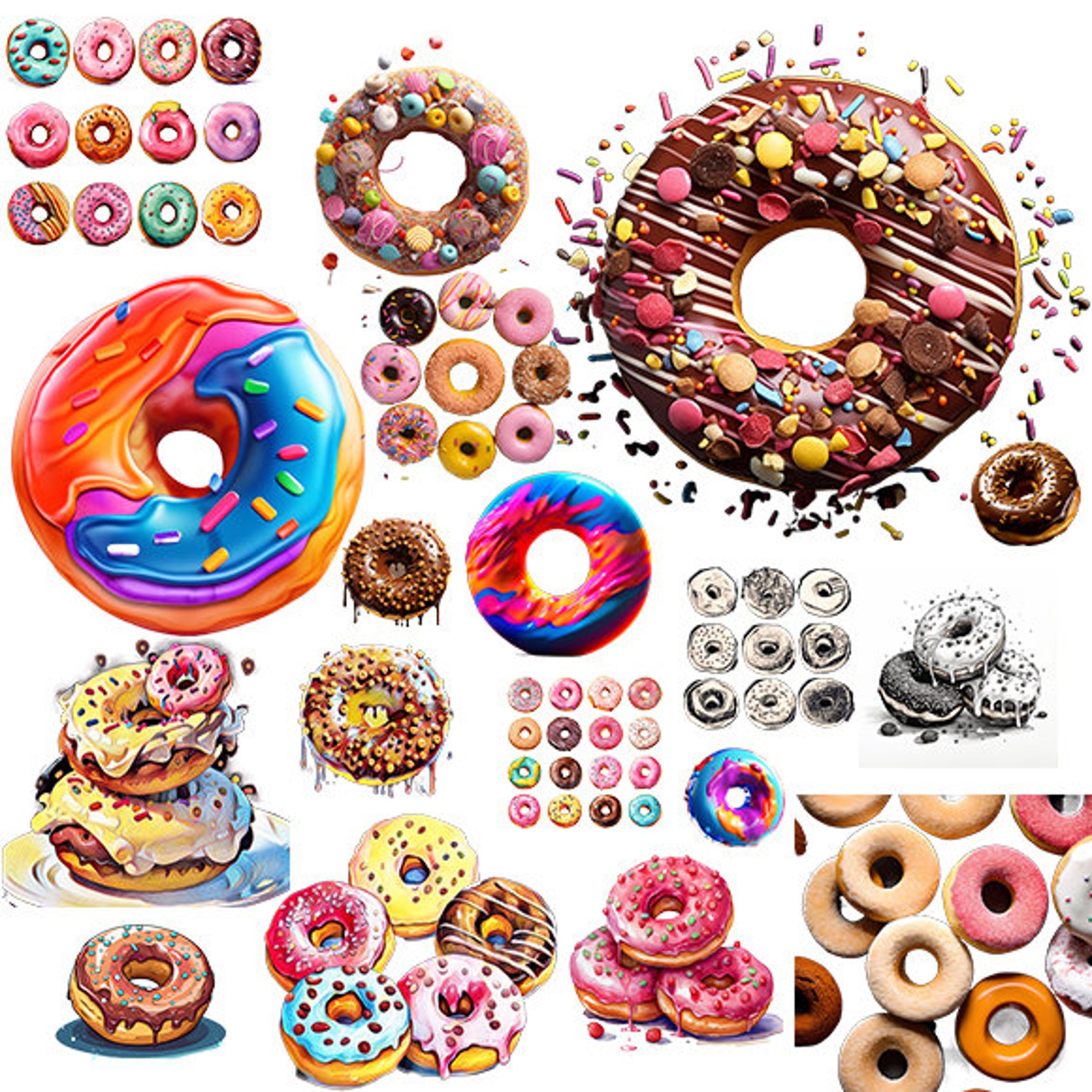 Bundle 70 Donut Clipart, Doughnut Art Work, Donut Design, Clipart ...