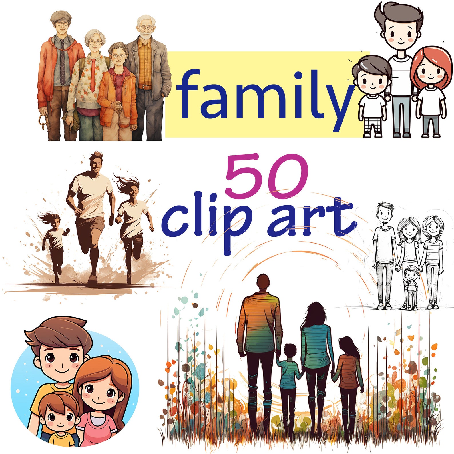 50 Family CLIPART, Bundle Clipart Design , Family Design, Family Art ...
