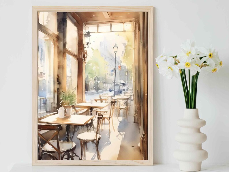 Serene Daytime Street Cafe Interior | Cozy City Cafe Scene Art Print ...