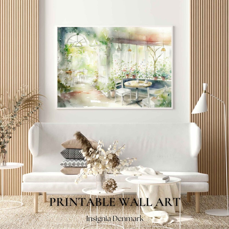 Peaceful Coffee Shop Interior Printable Art | Light Colorful Decor Wall ...