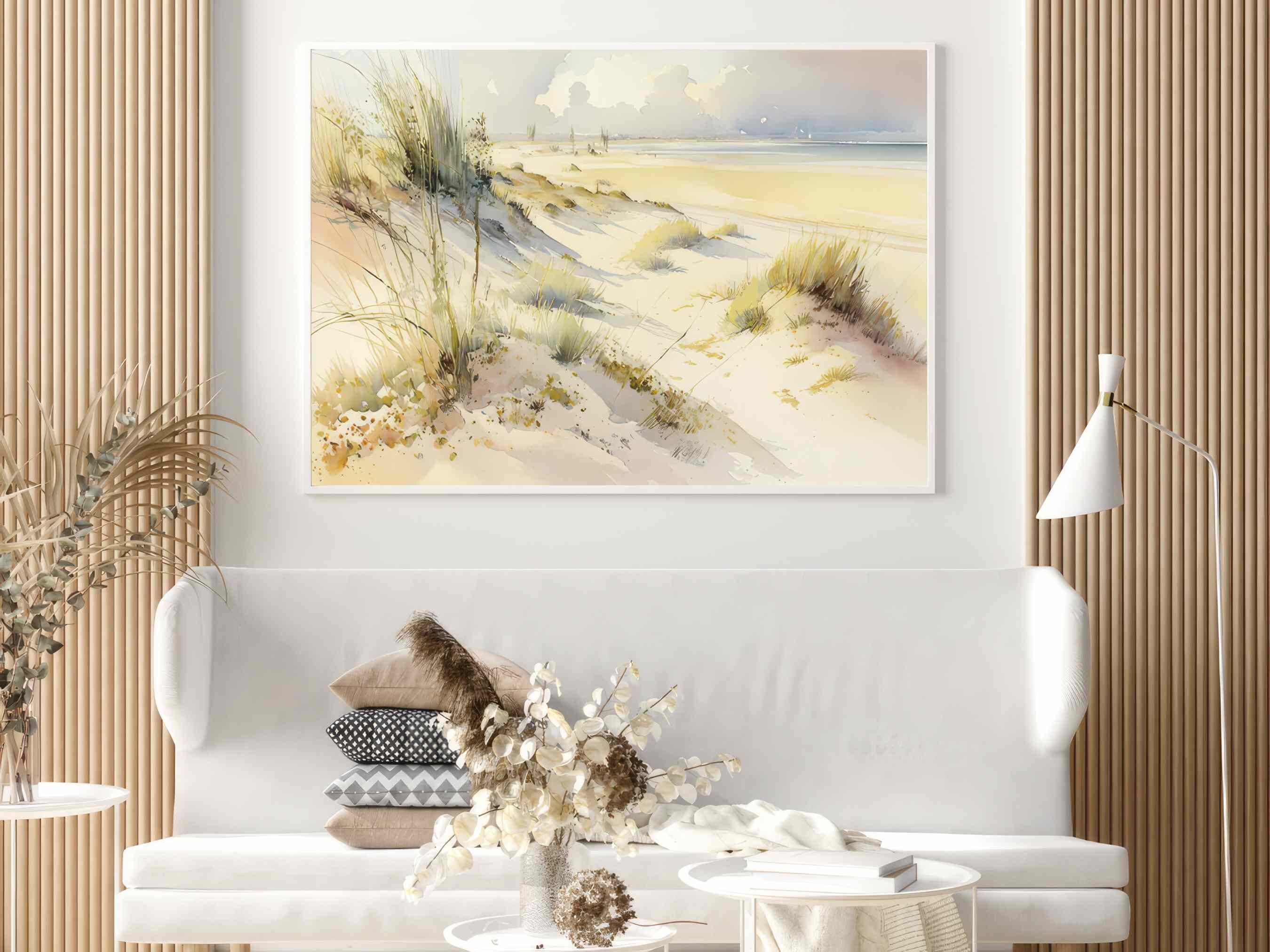 Tranquil Summer Beach Landscape | Muted Watercolor Painting | Serene ...