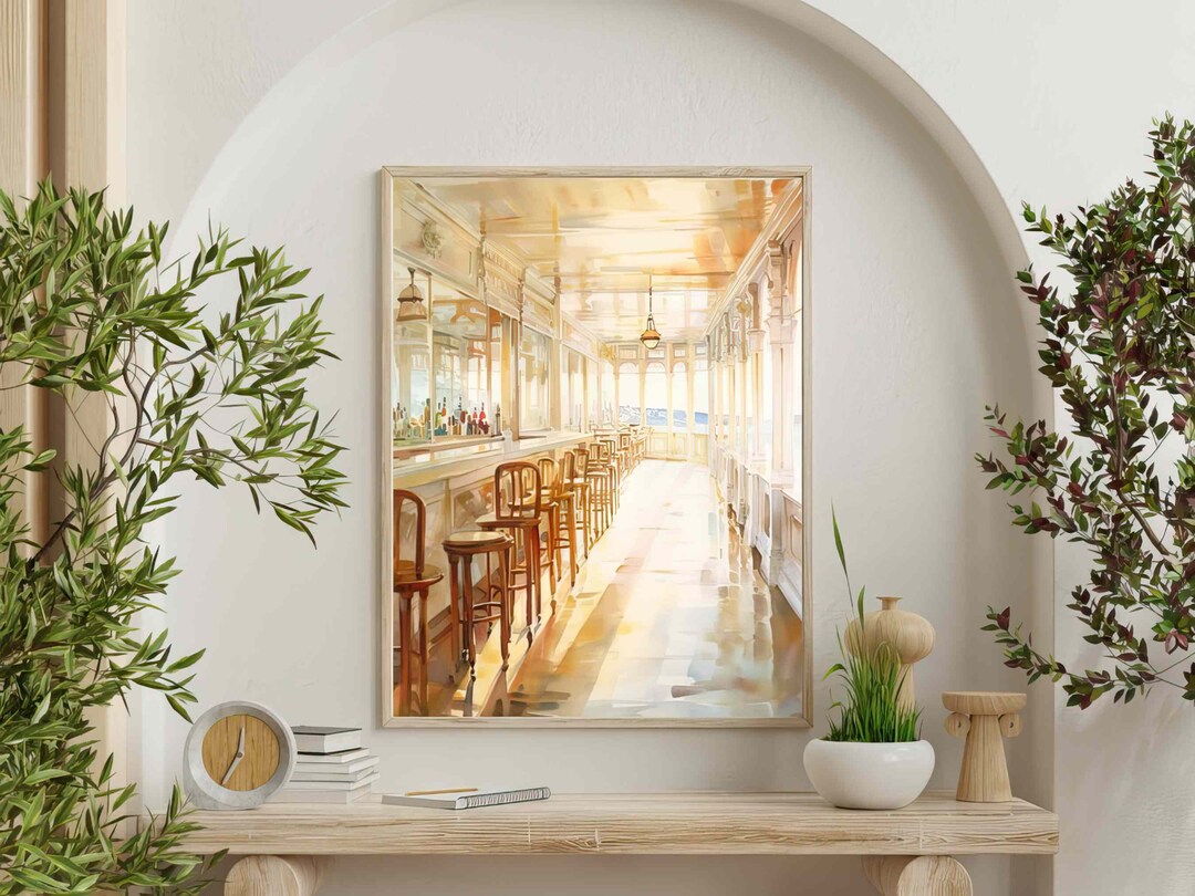 Captivating Sunlit Bar Interior Art Print | Rustic Pub Scene Painting ...