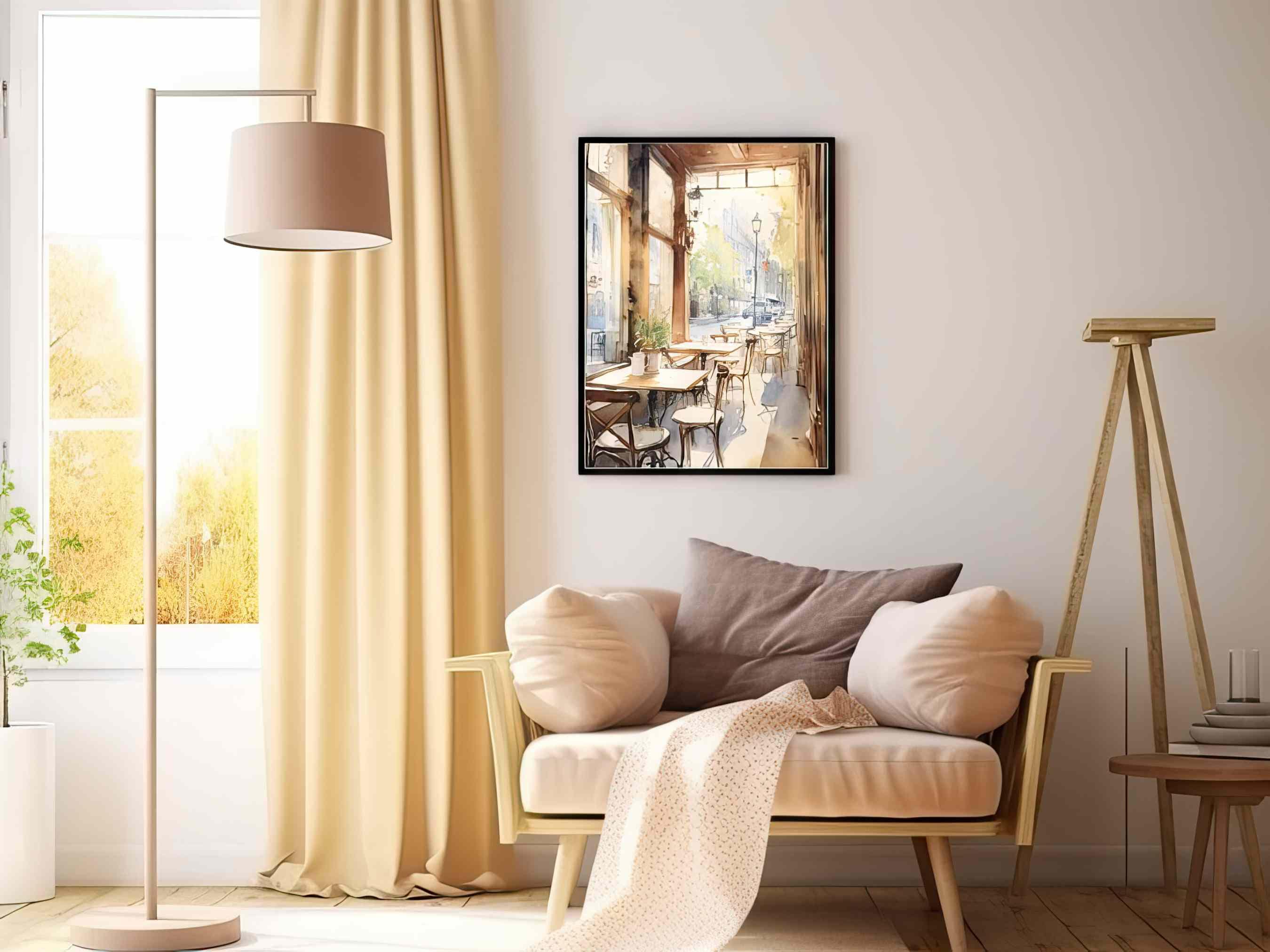 Serene Daytime Street Cafe Interior | Cozy City Cafe Scene Art Print ...