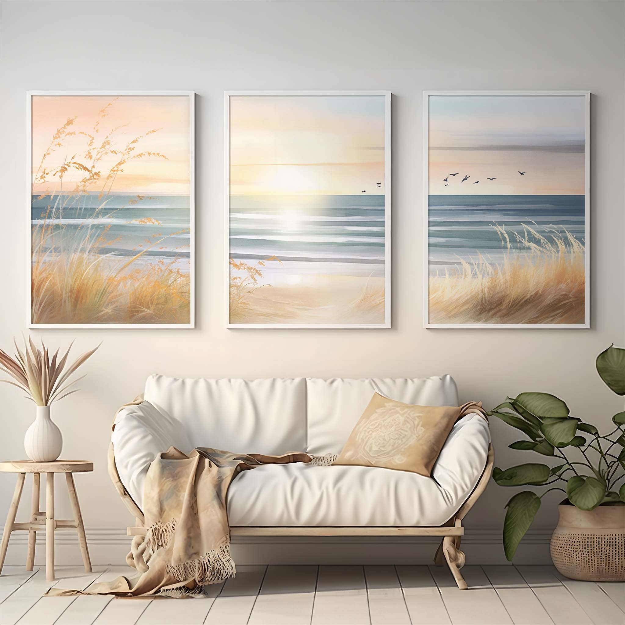 Sunset 3-piece Wall Decor Beach Triptych Seascape Watercolor - Etsy