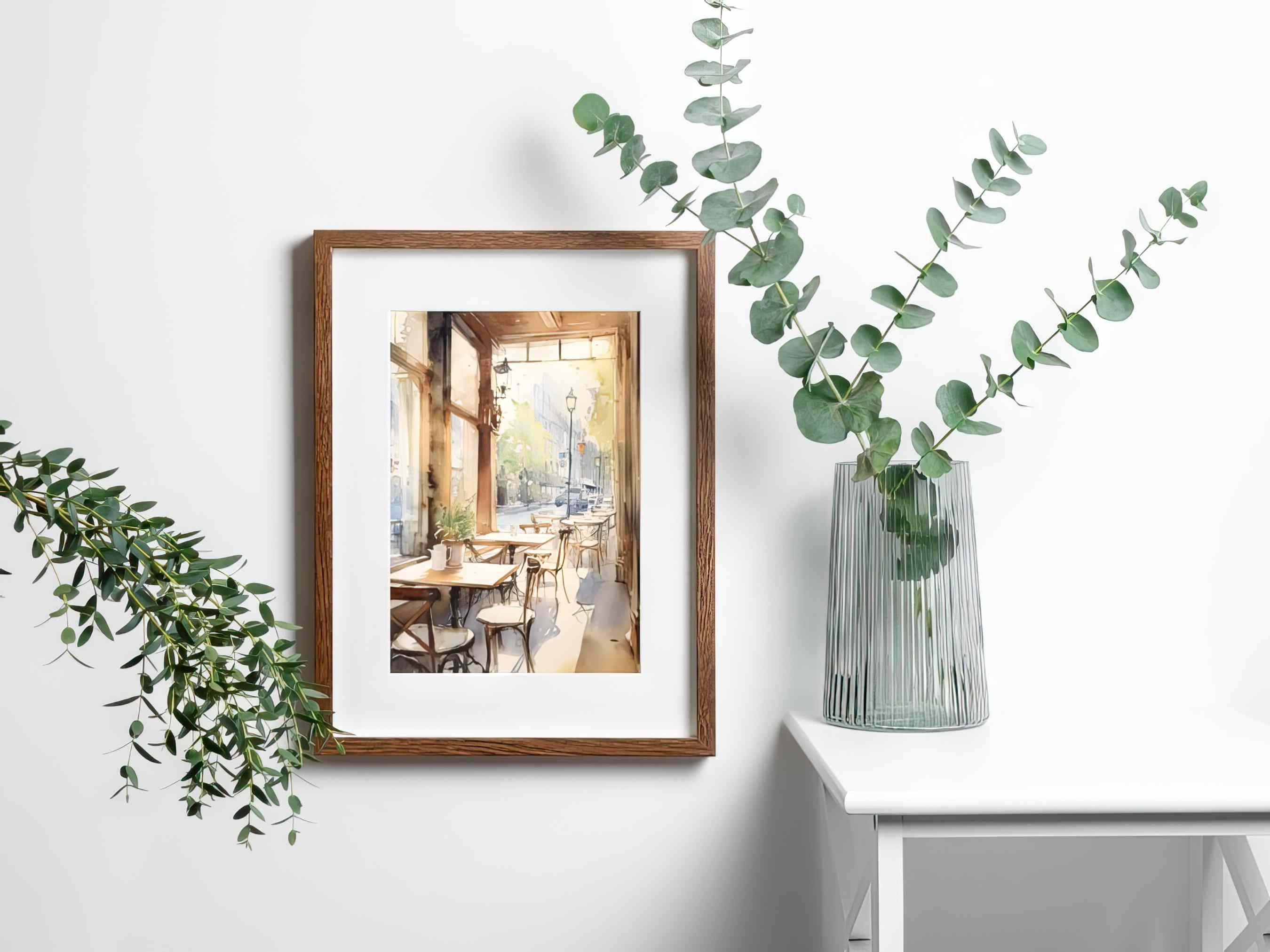 Serene Daytime Street Cafe Interior | Cozy City Cafe Scene Art Print ...
