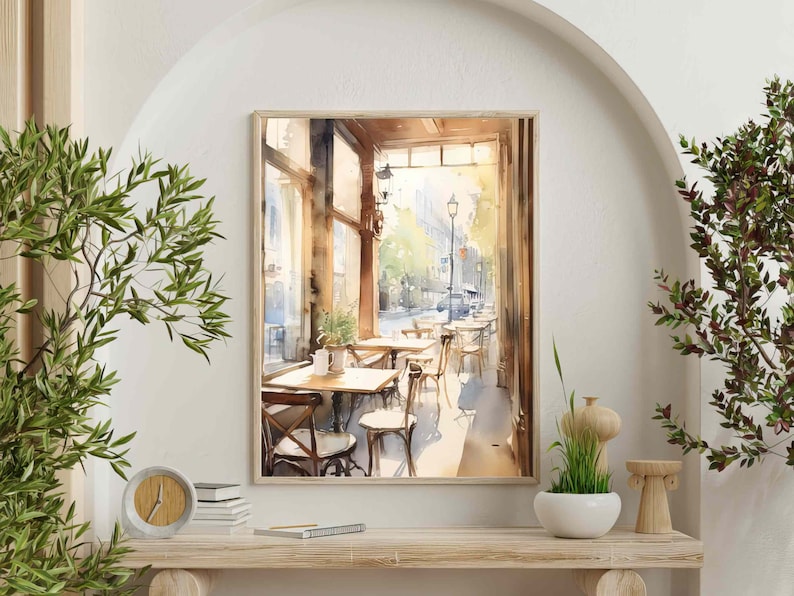 Serene Daytime Street Cafe Interior | Cozy City Cafe Scene Art Print ...