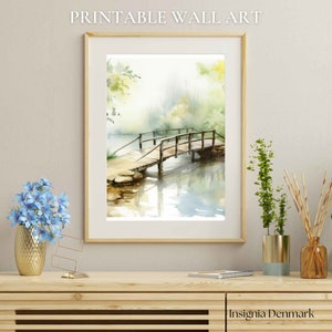 Forest Bridge Watercolor | Printable Art Poster | Wooden Bridge Over ...