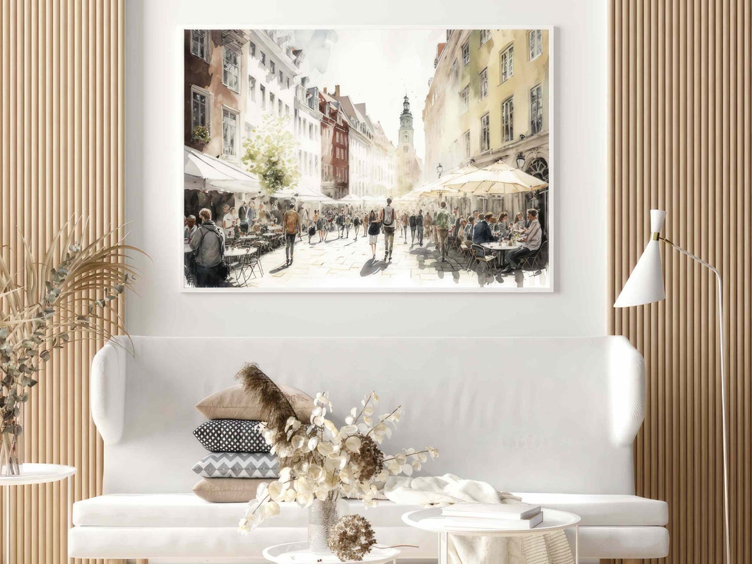 Copenhagen Street Scene Illustration | Muted Watercolor Painting of ...