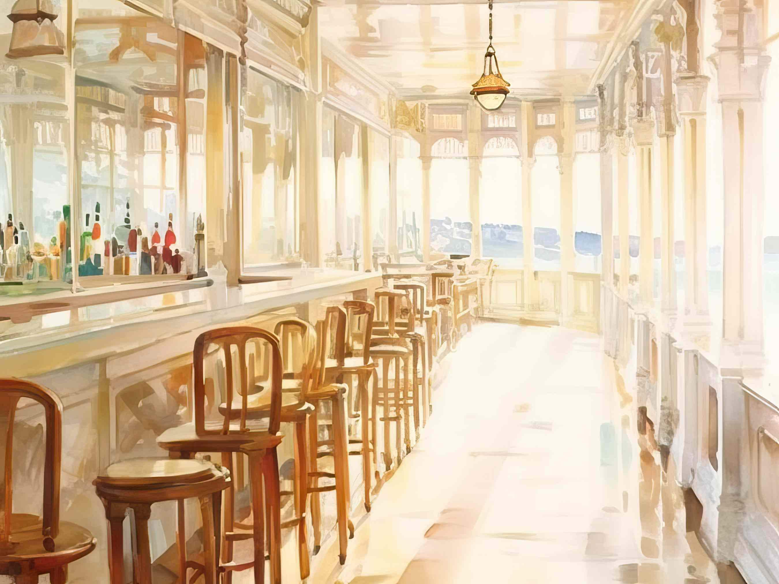 Captivating Sunlit Bar Interior Art Print | Rustic Pub Scene Painting ...
