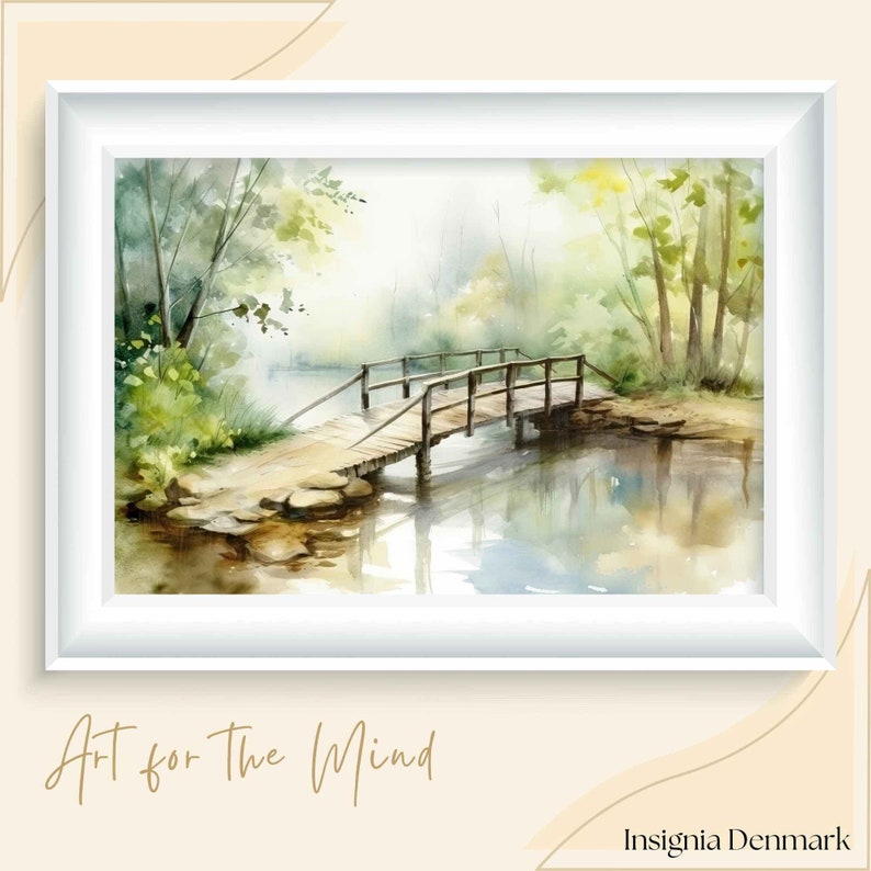 Forest Bridge Watercolor | Printable Art Poster | Wooden Bridge Over ...