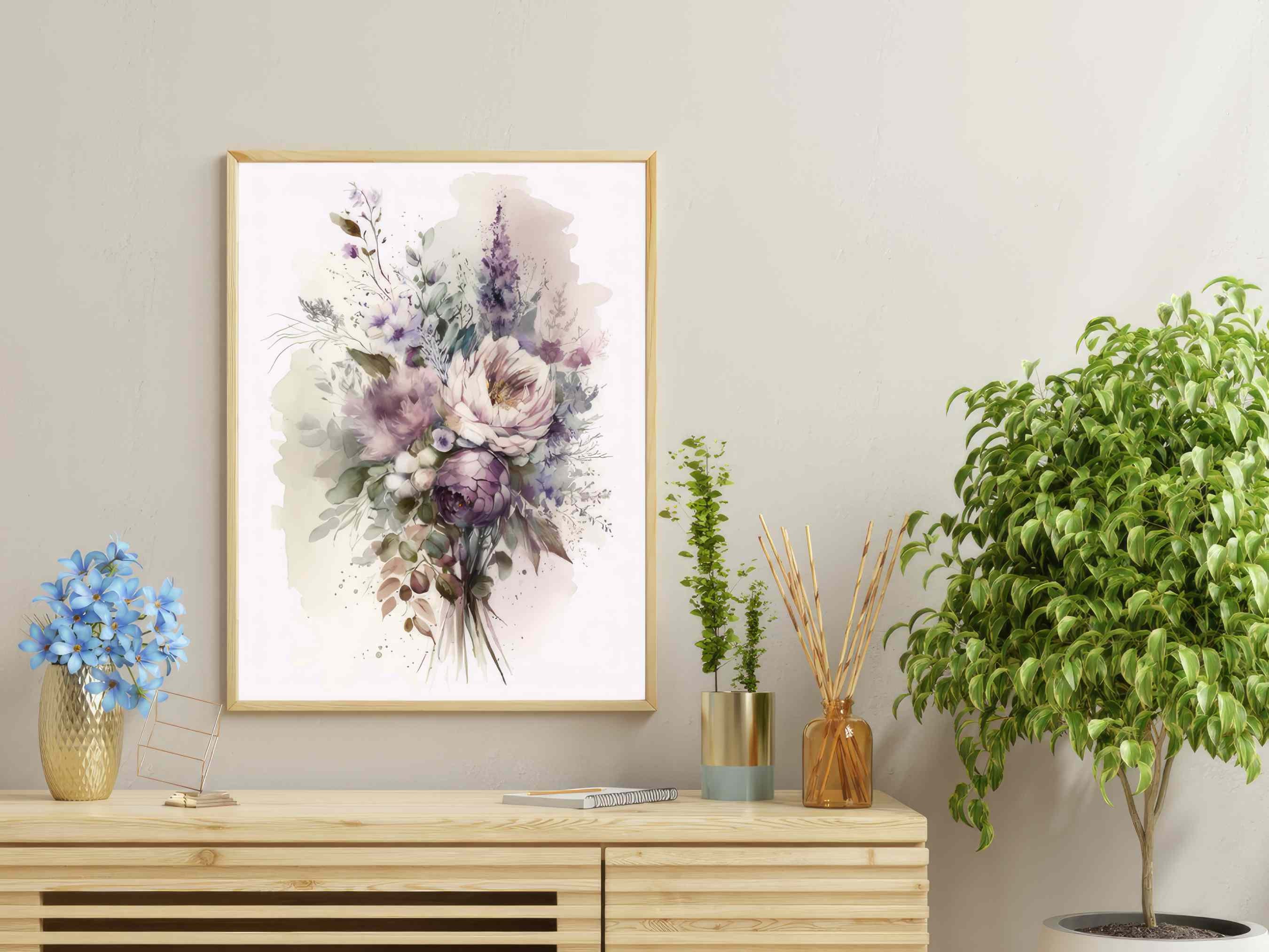 Pastel Purple Digital Bouquet Serene Watercolor Floral Painting Soft ...