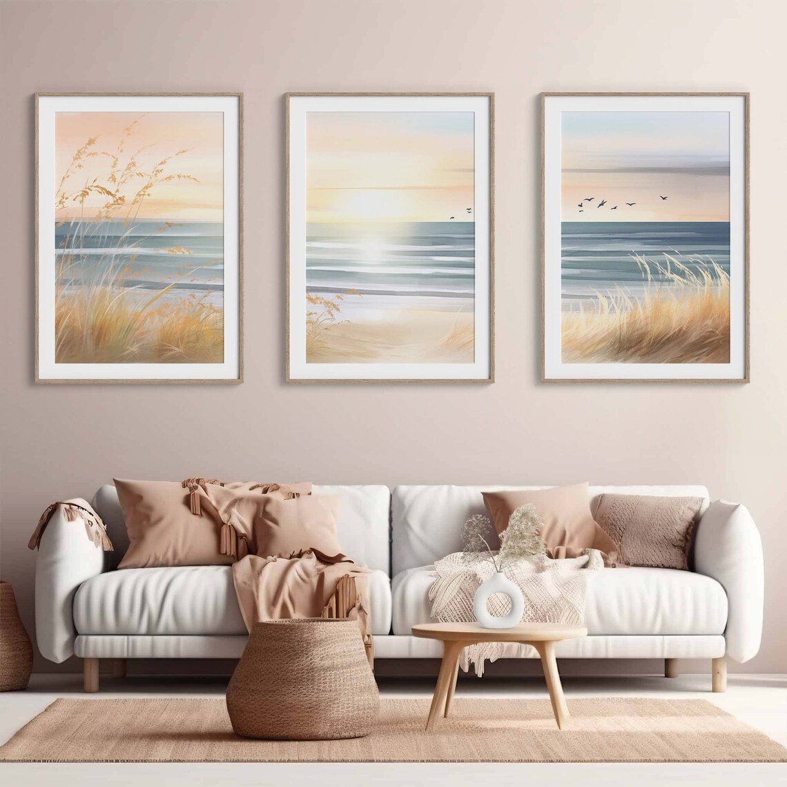 Sunset 3-piece Wall Decor Beach Triptych Seascape Watercolor - Etsy