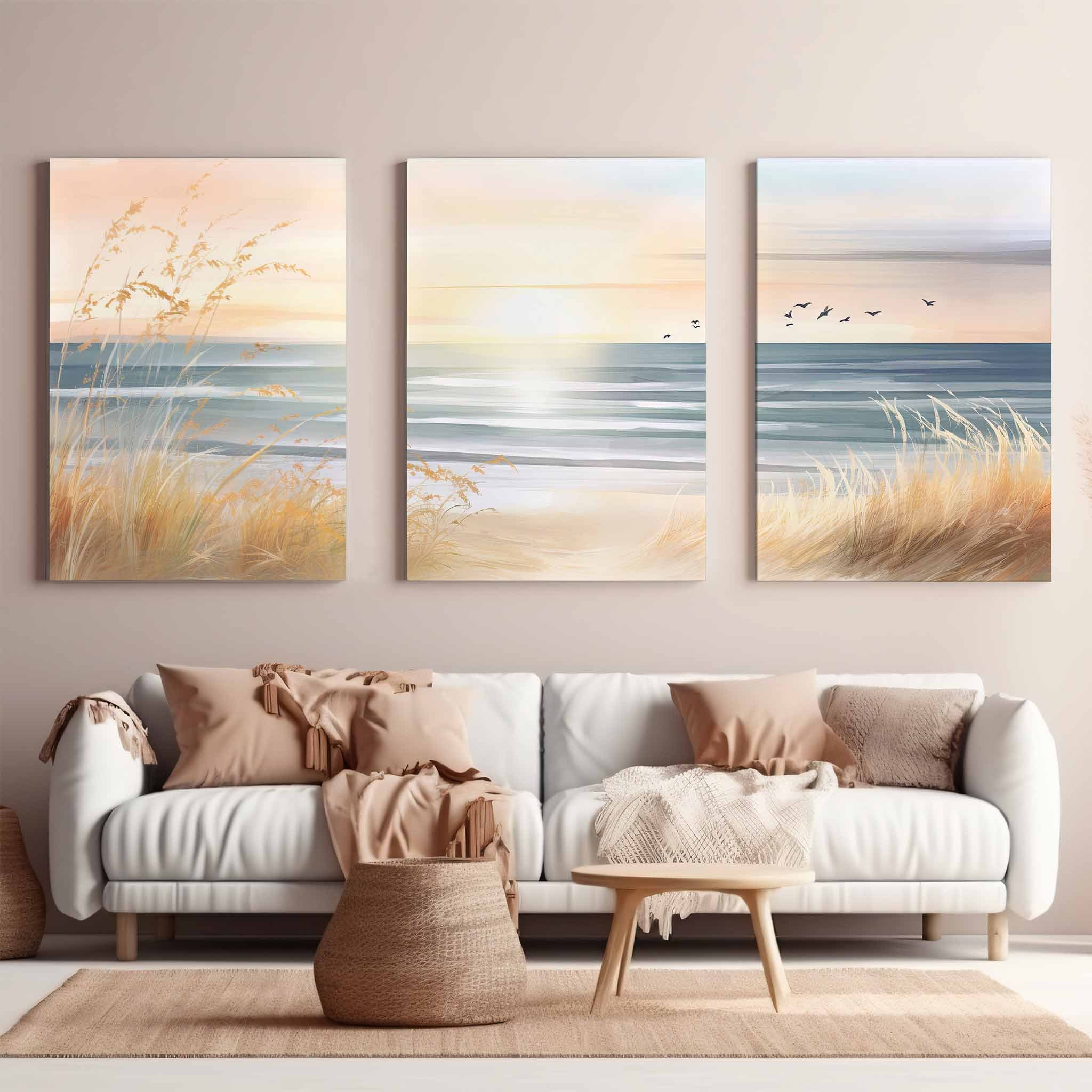 Sunset 3-piece Wall Decor Beach Triptych Seascape Watercolor - Etsy