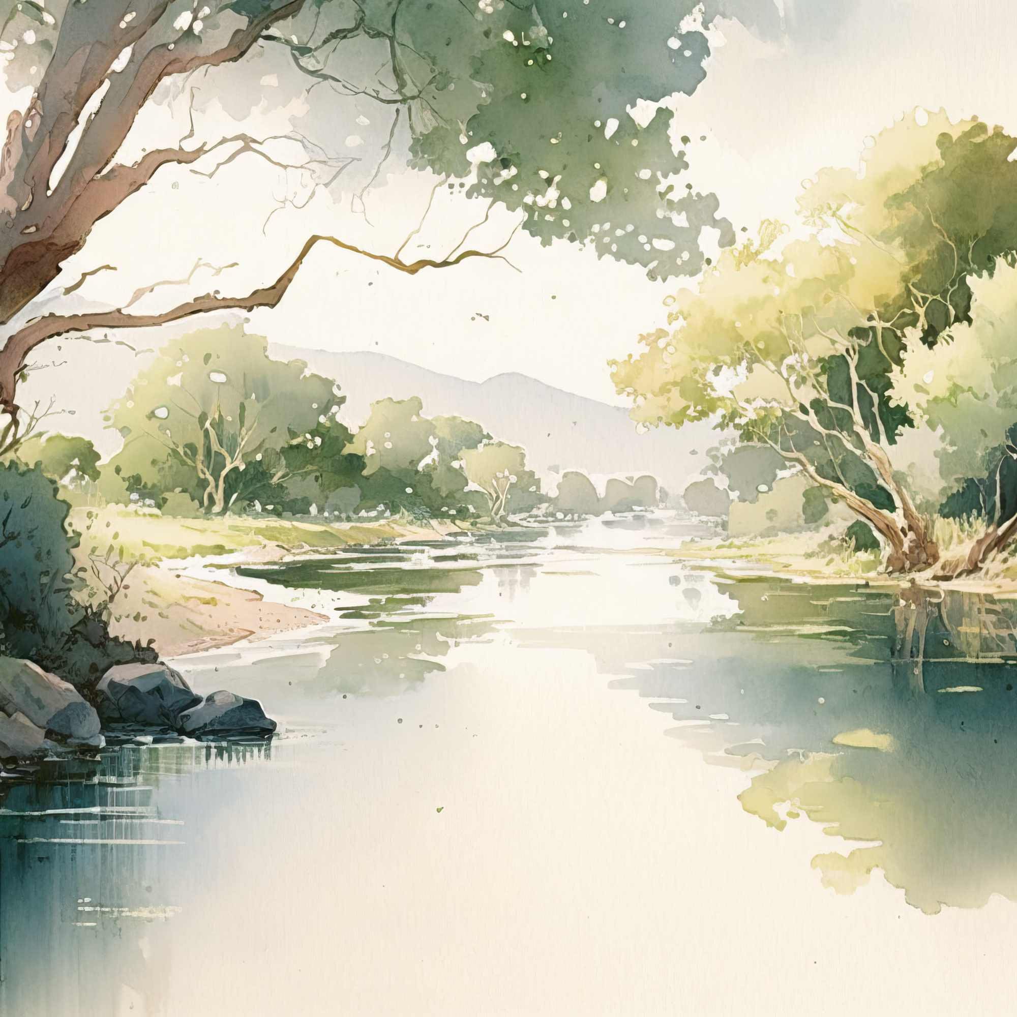 Digital Painting of Calm Flowing River With Green Surroundings | High ...