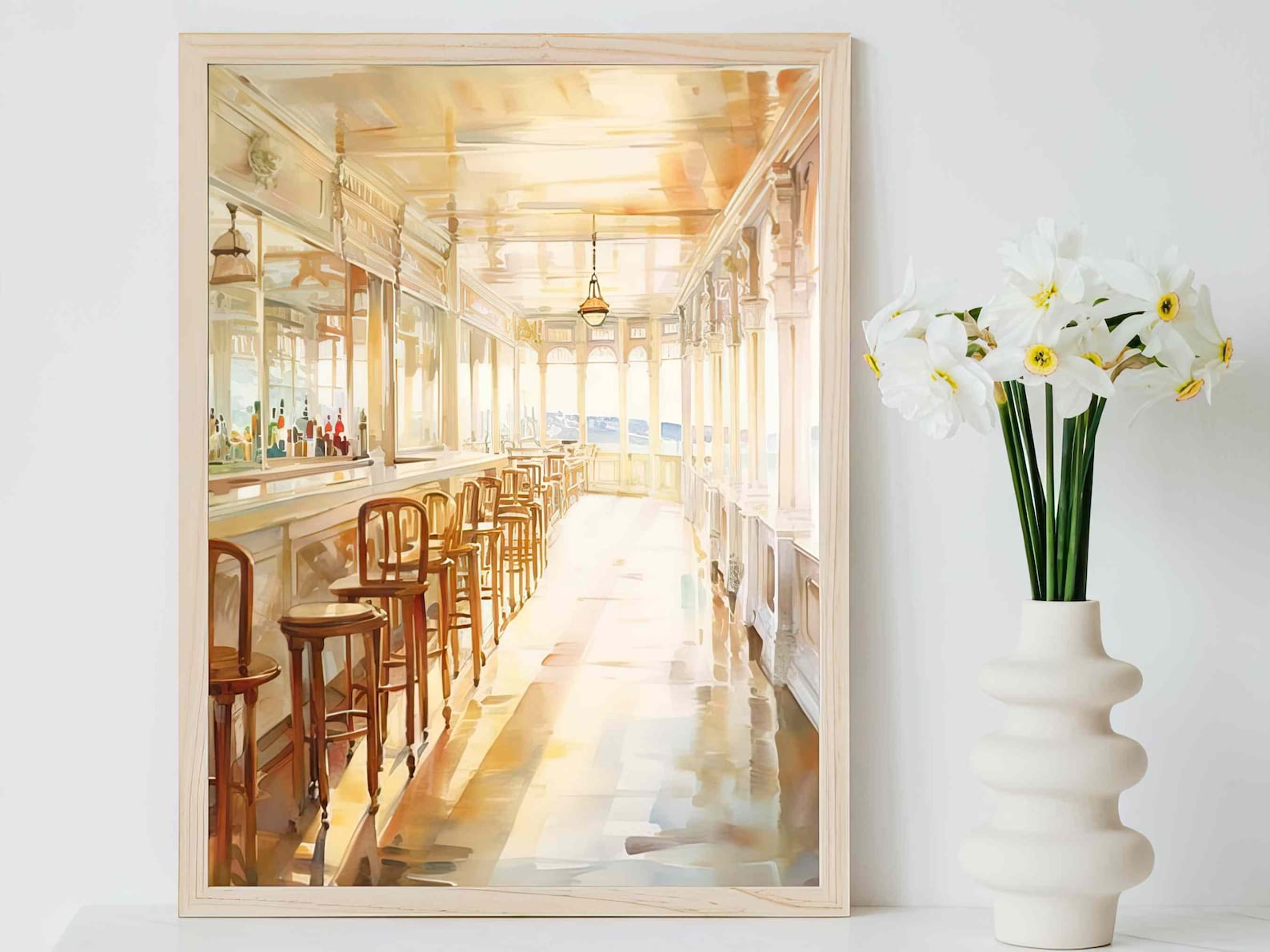 Captivating Sunlit Bar Interior Art Print Rustic Pub Scene Painting ...